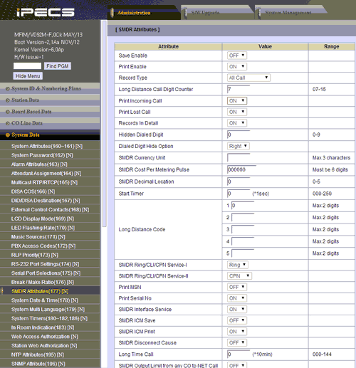 LG Ericsson IPECS MFIM50A - SMDR/CDR call logging & accounting